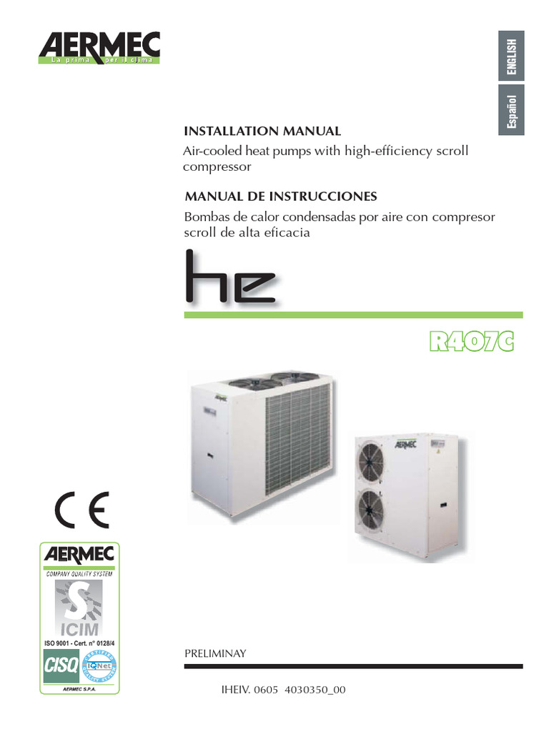 Aermec HE Installation Manual Eng | PDF | Valve | Heat Exchanger