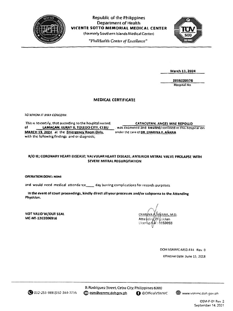 Medical Certificate for Heart Disease | PDF | Cardiovascular System | Heart