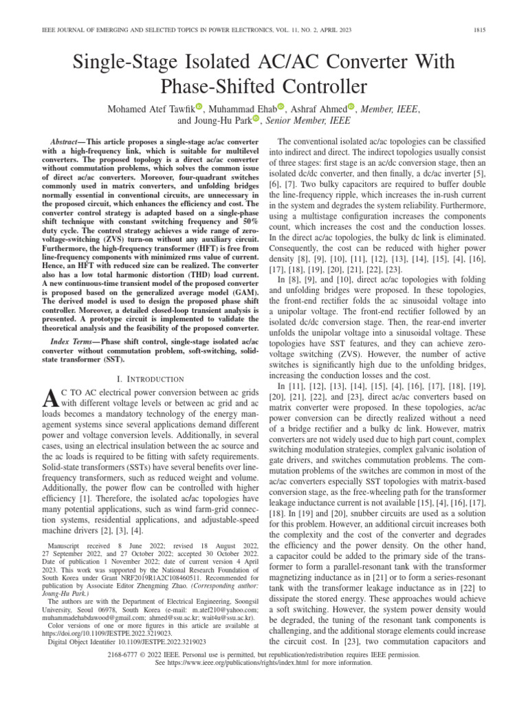 Single-Stage Isolated AC/AC Converter Design | PDF | Alternating ...