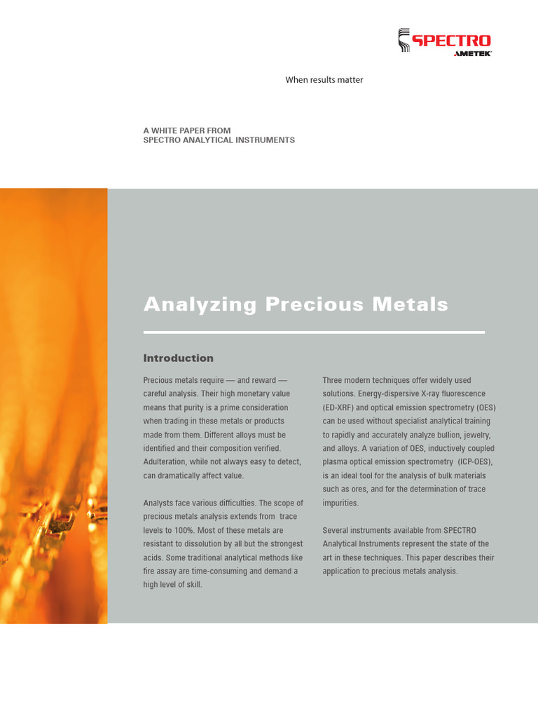 Analysis Precious Metals Spectro Paper | PDF | Metallurgical Assay ...