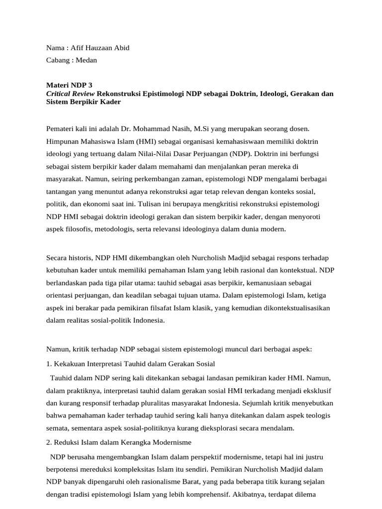 Critical Review NDP 3 Afif Hauzaan Abid Medan | PDF