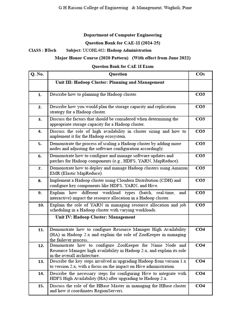 QB - Hadoop Administration - Unit 3 - 4 | PDF | Apache Hadoop | Computer Cluster