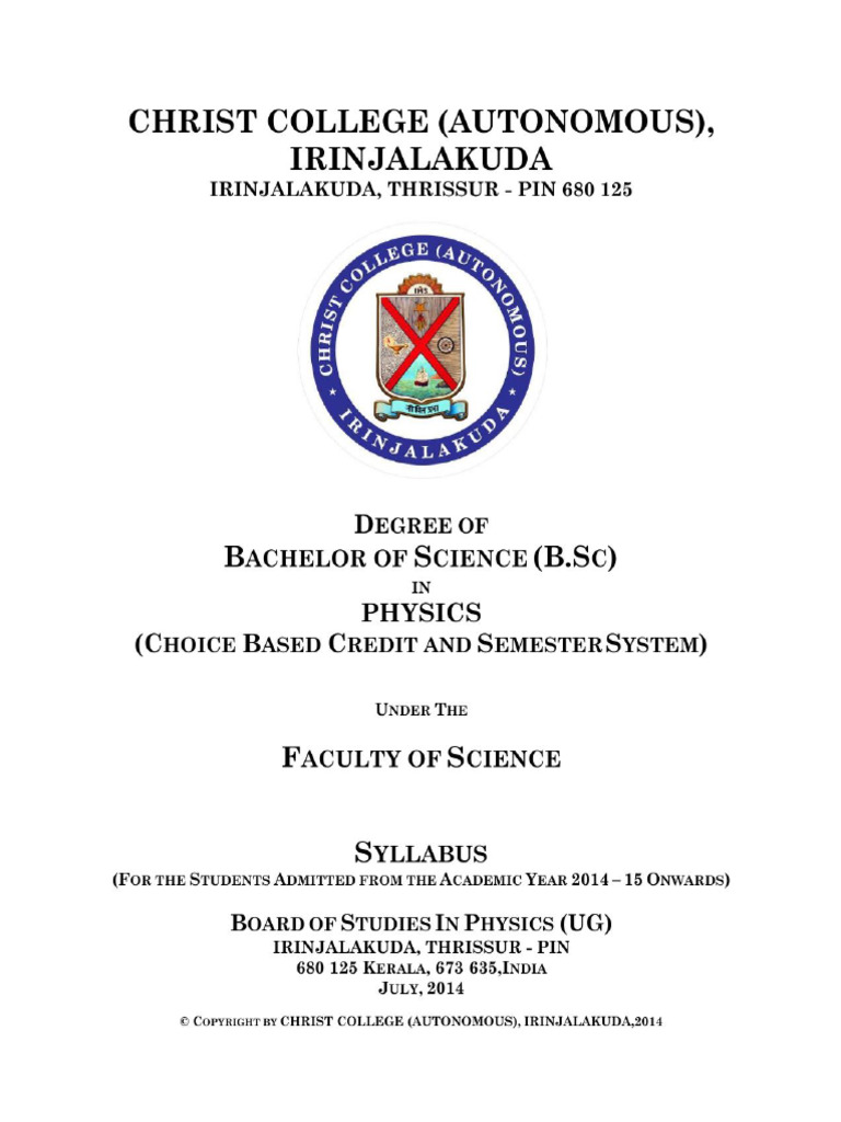 BSC Physics Core and Complementary 2016 Onwards | PDF