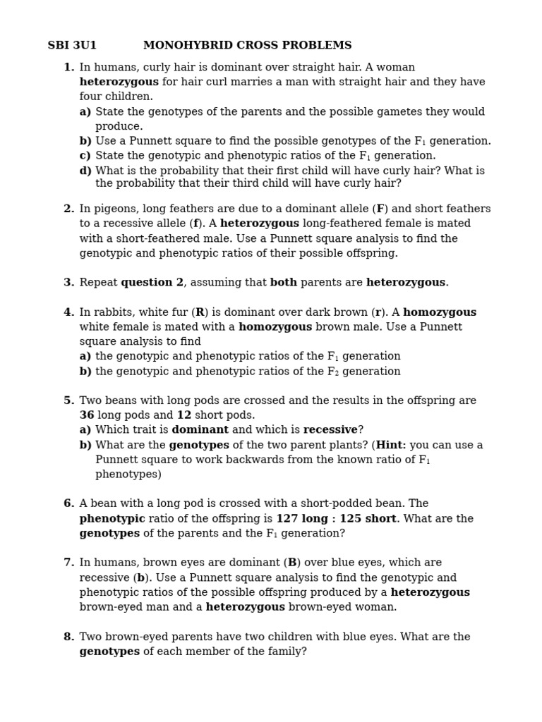 Monohybrid Cross Problems | PDF | Dominance (Genetics) | Genotype