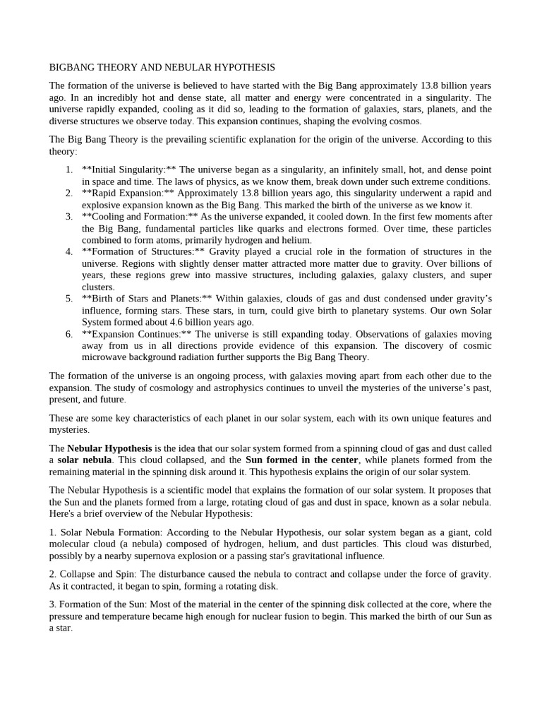 Bigbang Theory and Nebular Hypothesis | PDF | Meteoroid | Planets