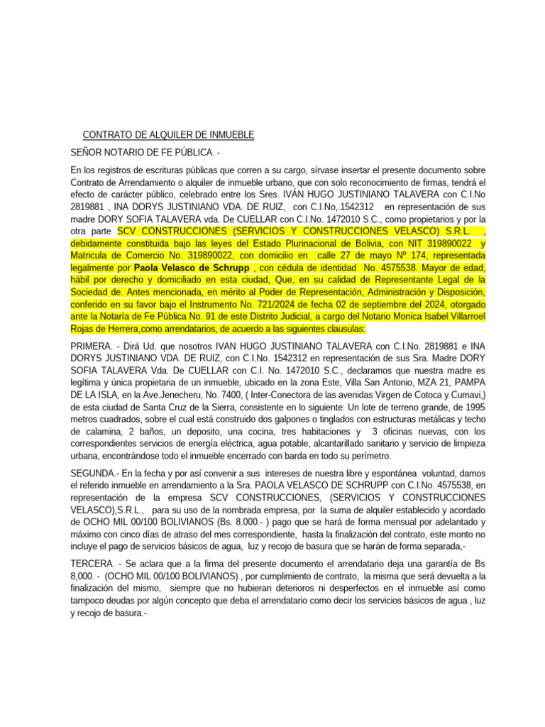 Contrato Alquiler Pampa de y SCV-1 | PDF | Propiedad | Ley común
