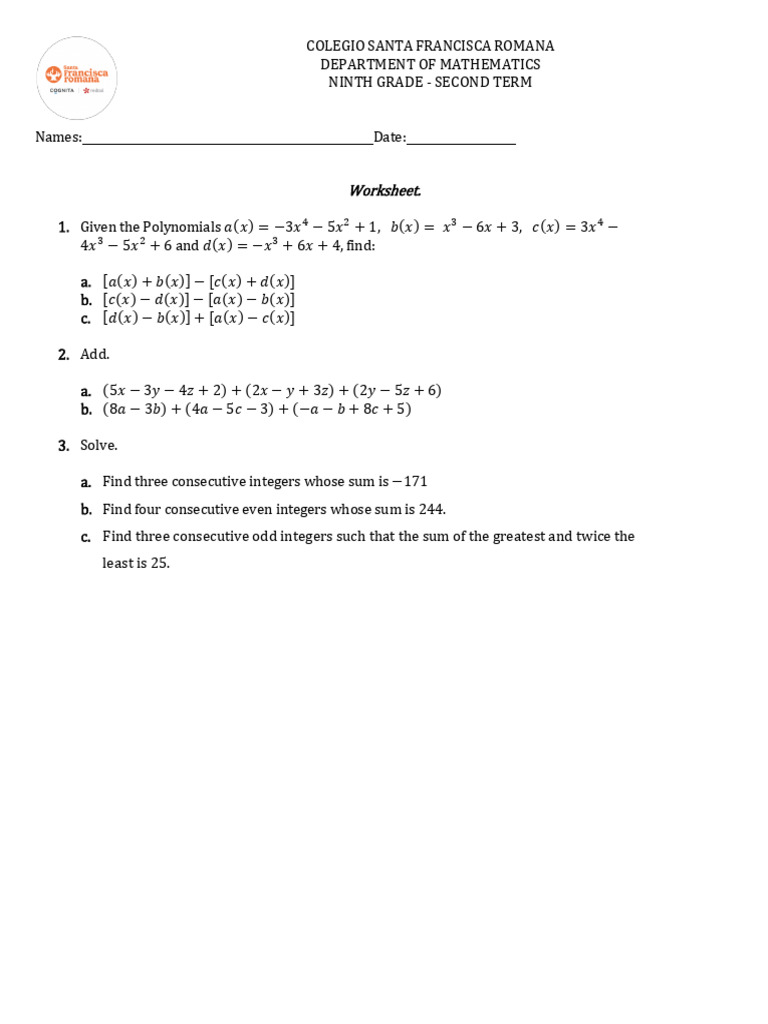 Addition and Substraction Polynomials | PDF