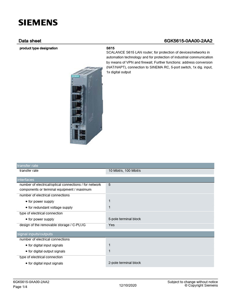 6GK56150AA002AA2 Datasheet en | PDF | Power Supply | Data Transmission