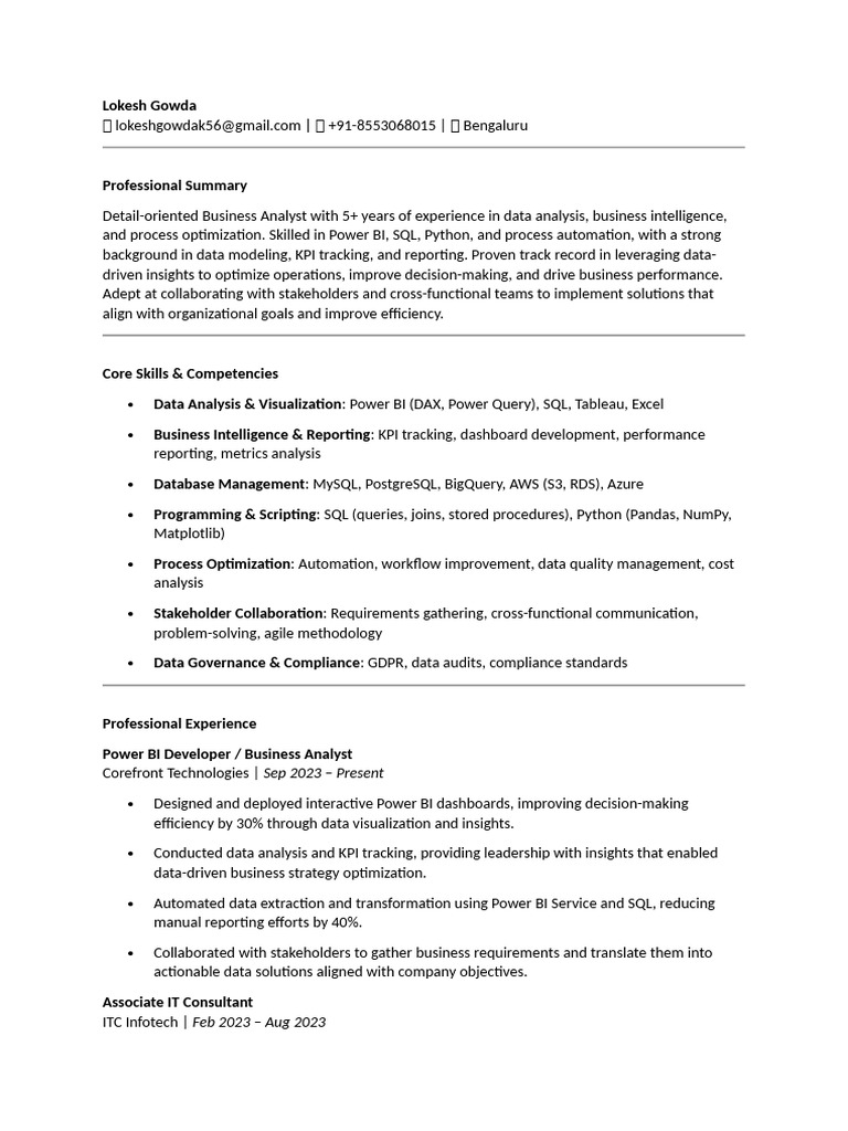Business Analyst with Power BI Expertise | PDF | Sql | Business ...