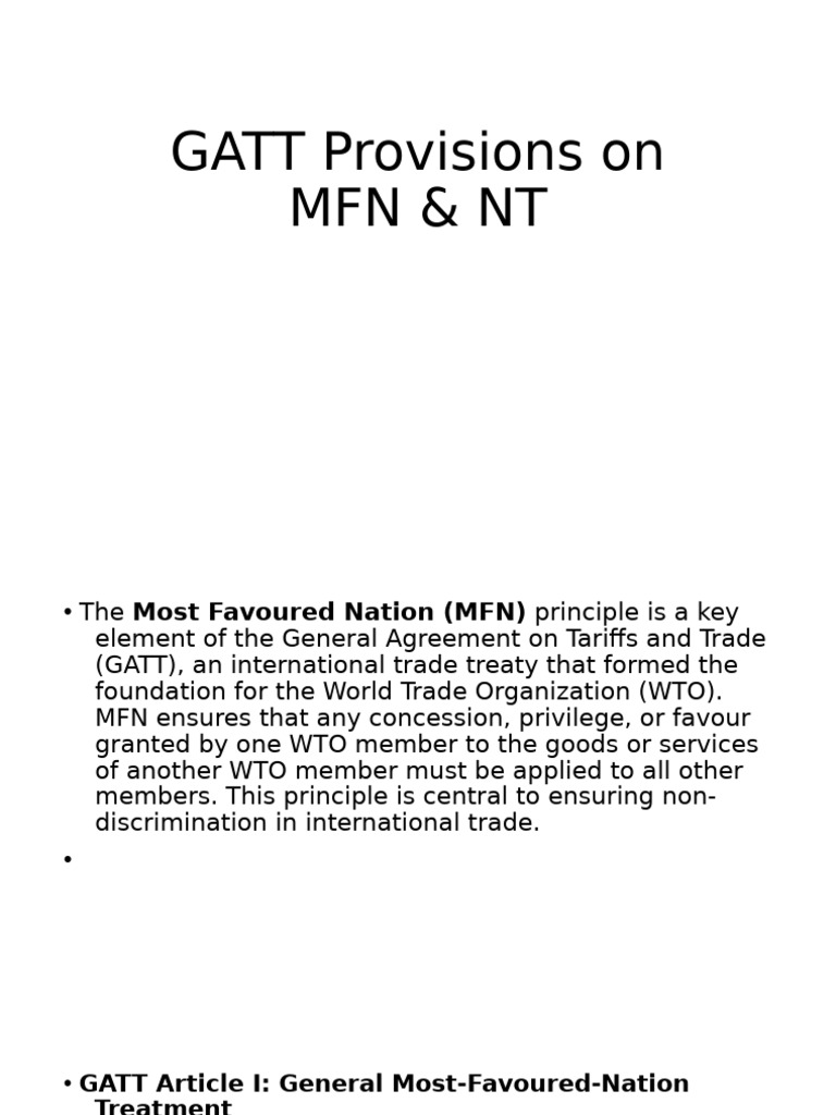 GATT MFN Principle Explained | PDF | Most Favoured Nation | World Trade ...