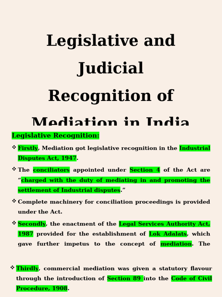 Legislative and Judicial Recognition of Mediation in India | PDF ...