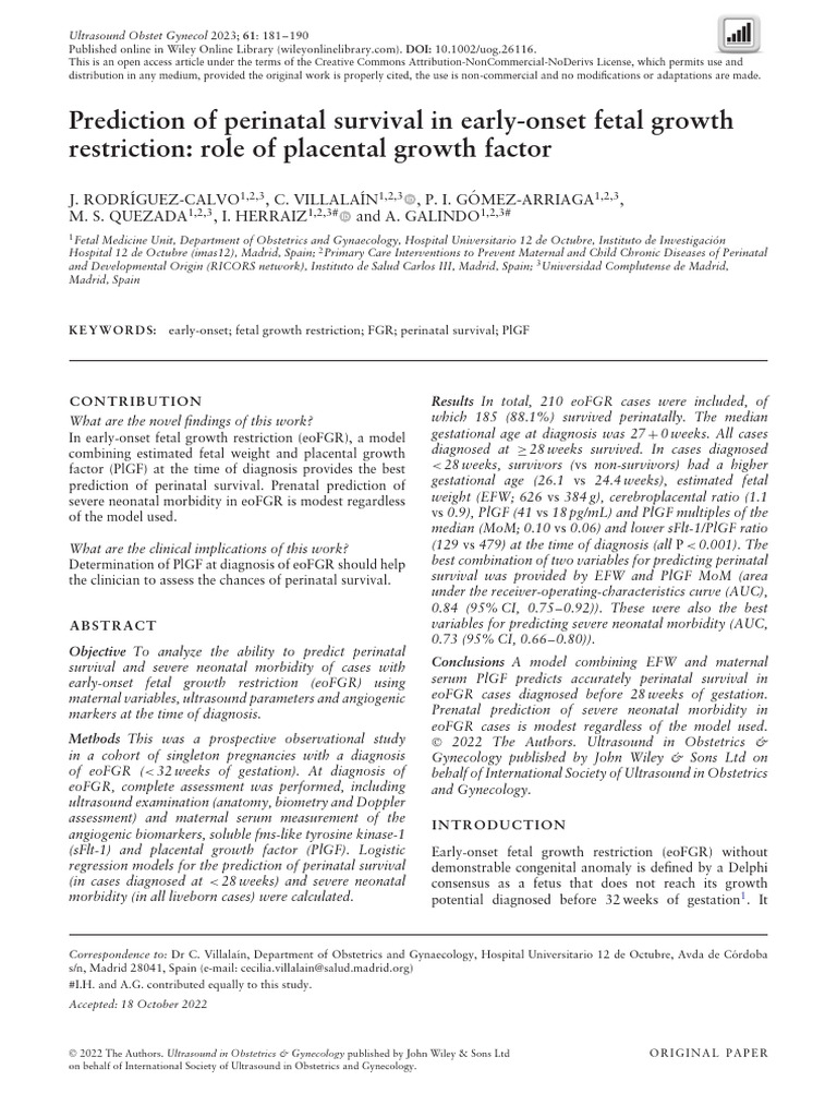Ultrasound in Obstet Gyne - 2022 - Rodr Guez%E2%80%90Calvo - Prediction ...