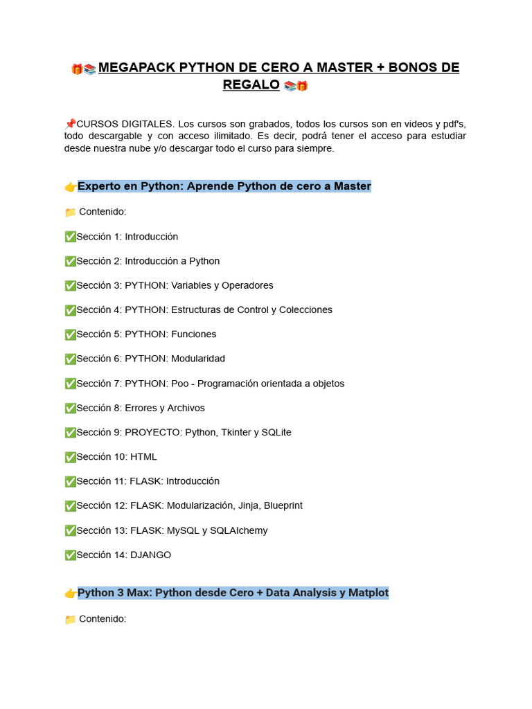 ?? Temario Megapack de Python | PDF | Python (lenguaje de programación) | Mi sql