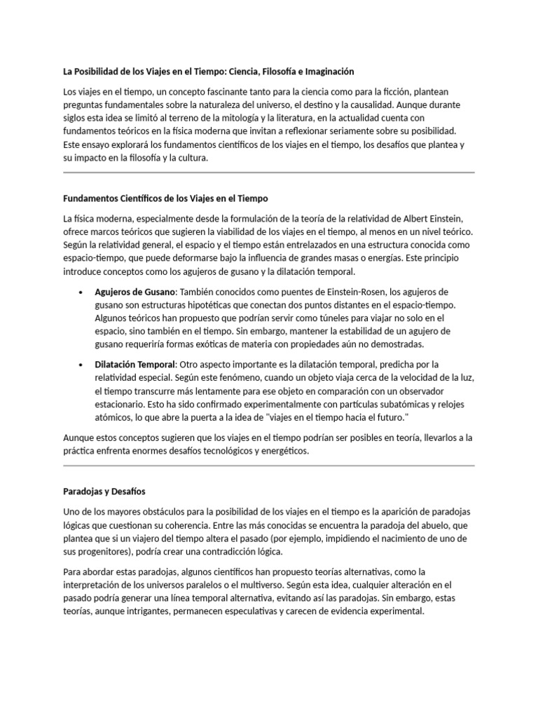 Viajes en el Tiempo: Ciencia y Filosofía | PDF | Viaje en el tiempo | Hora