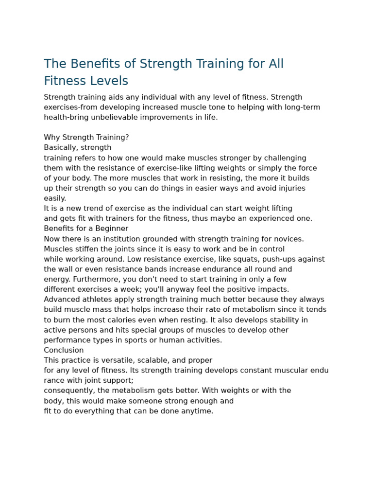 The Benefits of Strength Training For All Fitness Levels | PDF