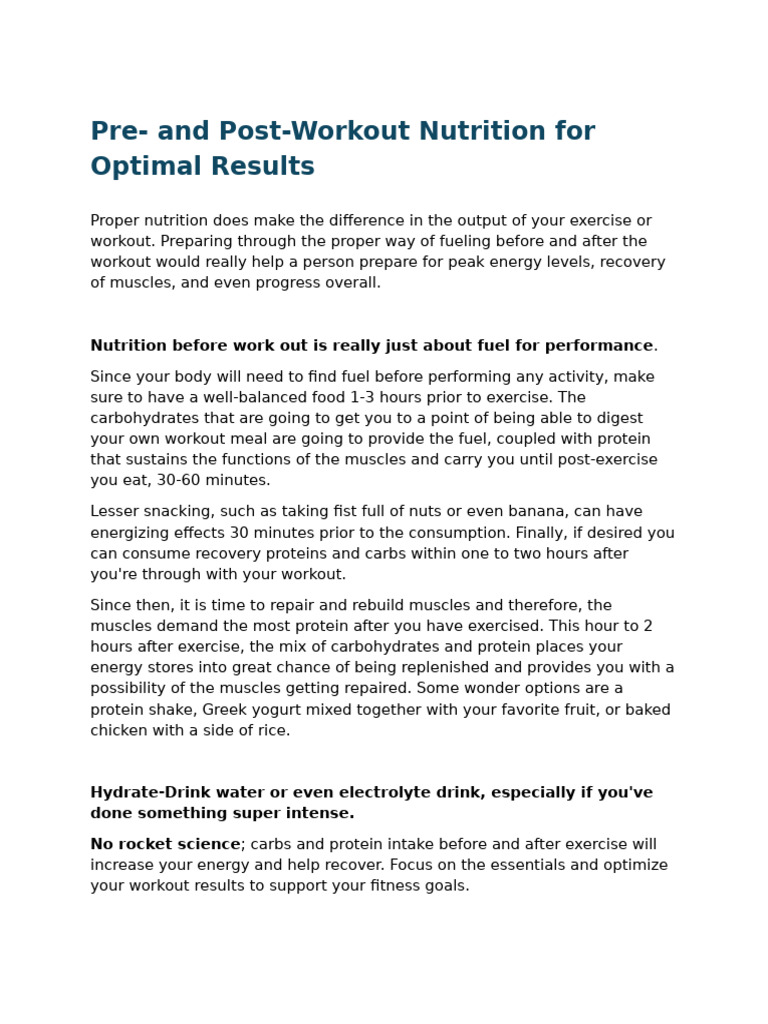 Pre - and Post-Workout Nutrition For Optimal Results | PDF