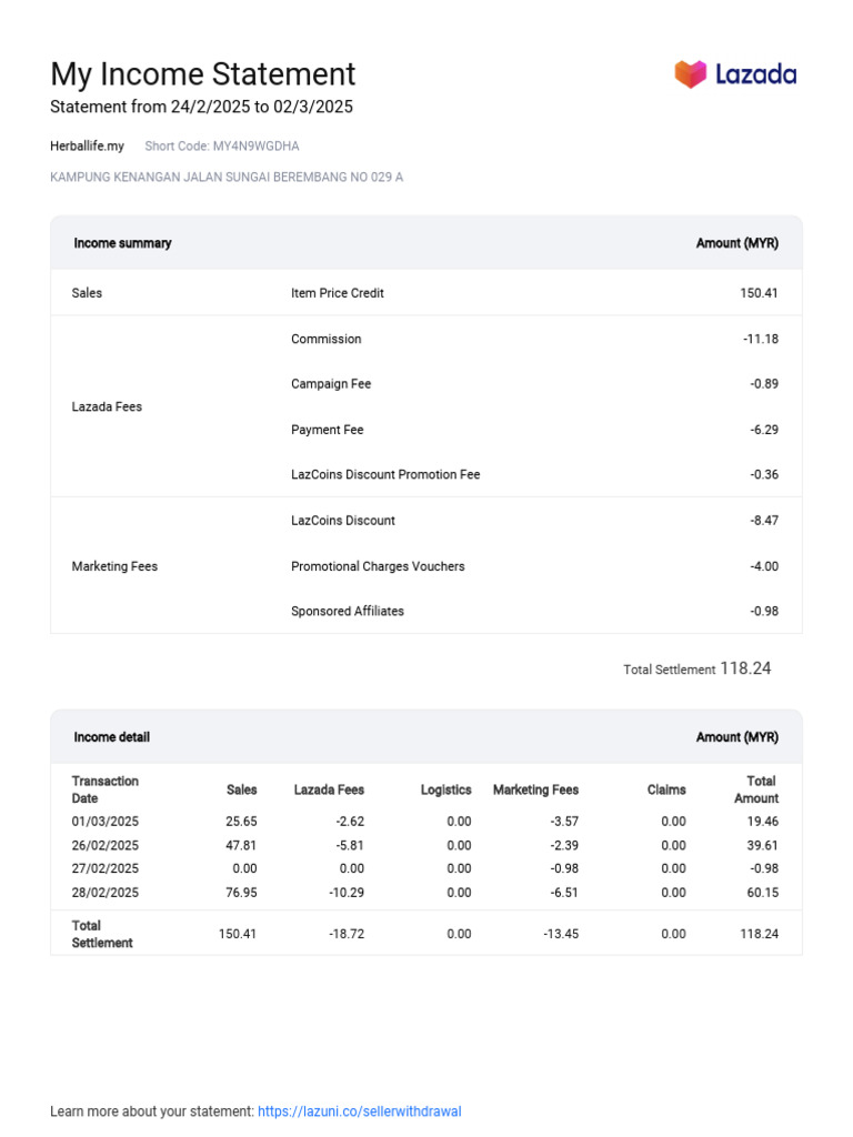 My Income Statement | PDF | Fee | Payments