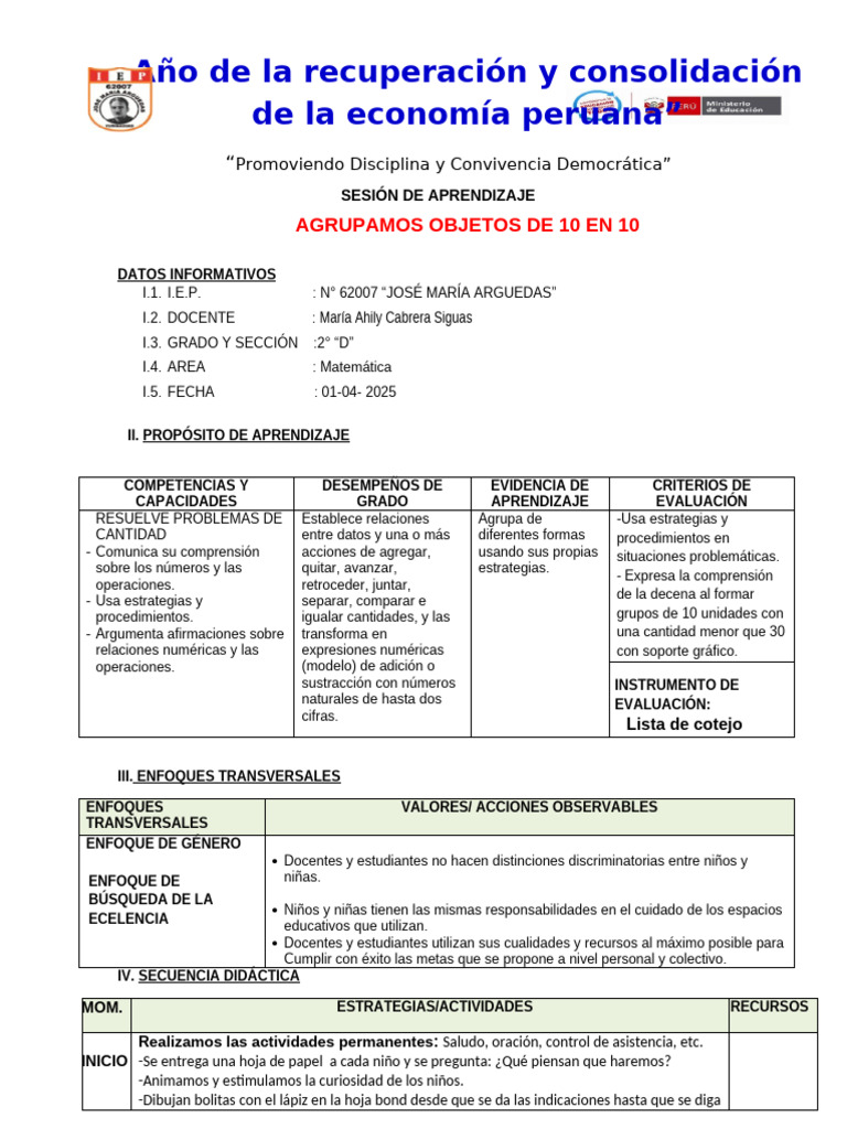 Agrupamos Objetos de 10 en 10 | PDF | Aprendizaje | Enseñando
