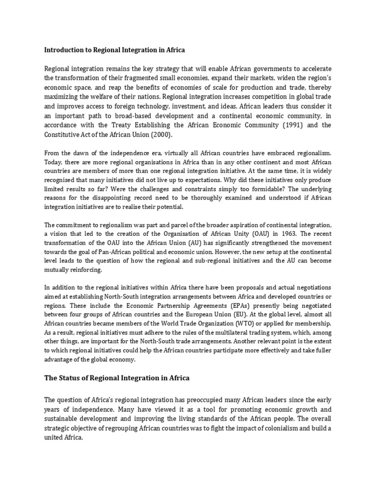 Understanding Africa's Regional Integration | PDF | African Union | New ...