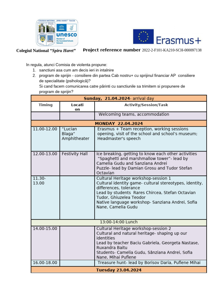 Digital Practice@school - Program of Activities - Tulcea Meeting | PDF