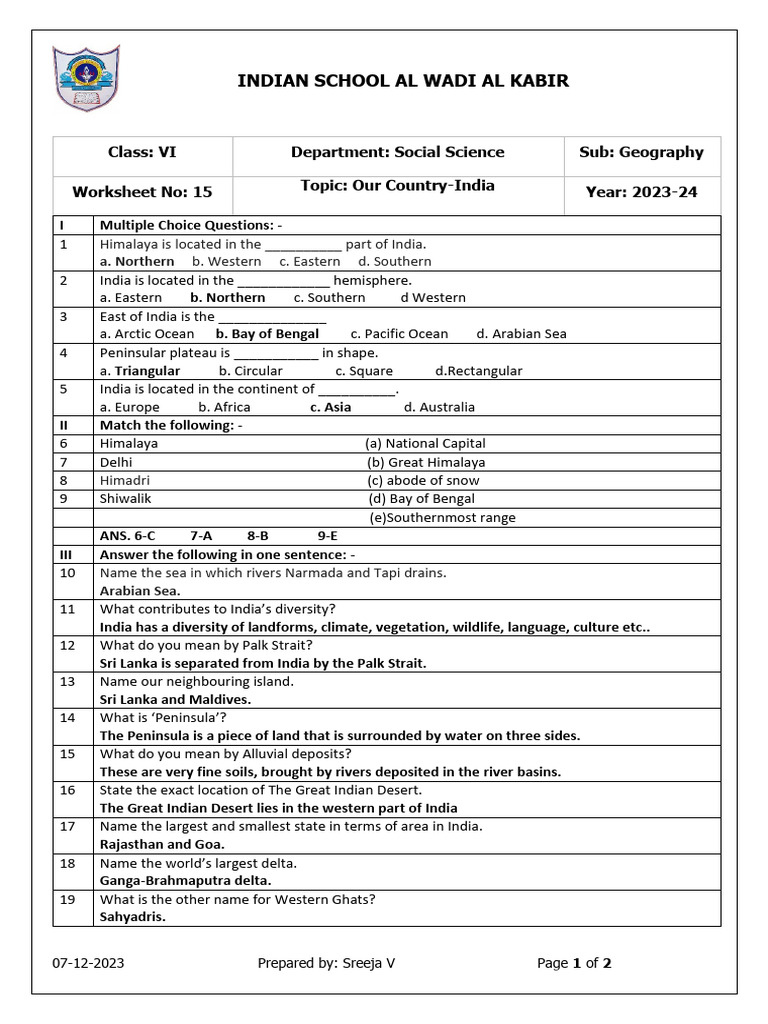Annual Our Country India Iswk | PDF | Earth Sciences | Physical Geography