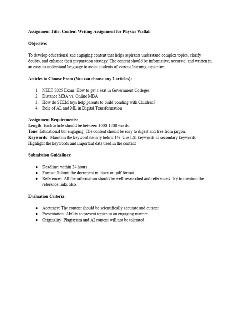 Content Writing Assignment | PDF