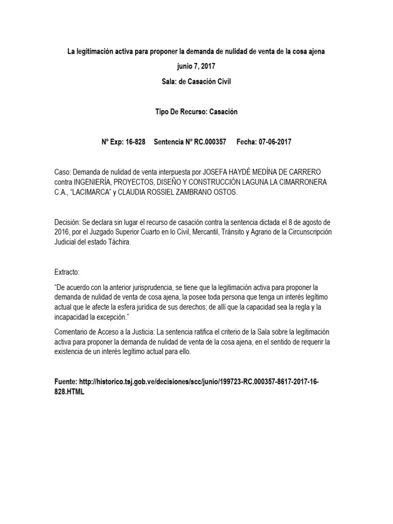 La Legitimación Activa para Proponer La Demanda de Nulidad de Venta de ...