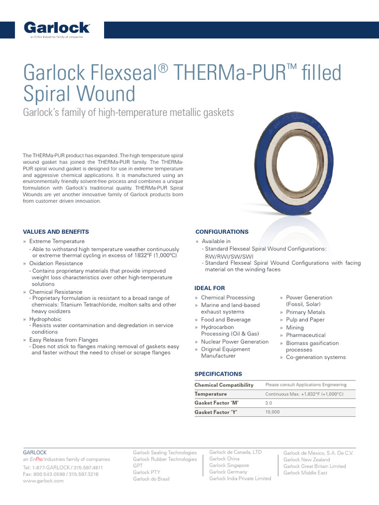 Garlock Flexseal Thermapur Filled Spiral Wound | PDF | Thermogravimetric Analysis | Physical ...