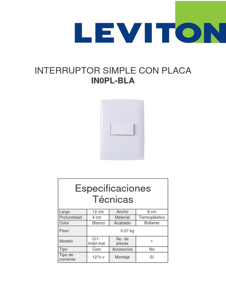 IN0PL-BLA Interruptores | PDF