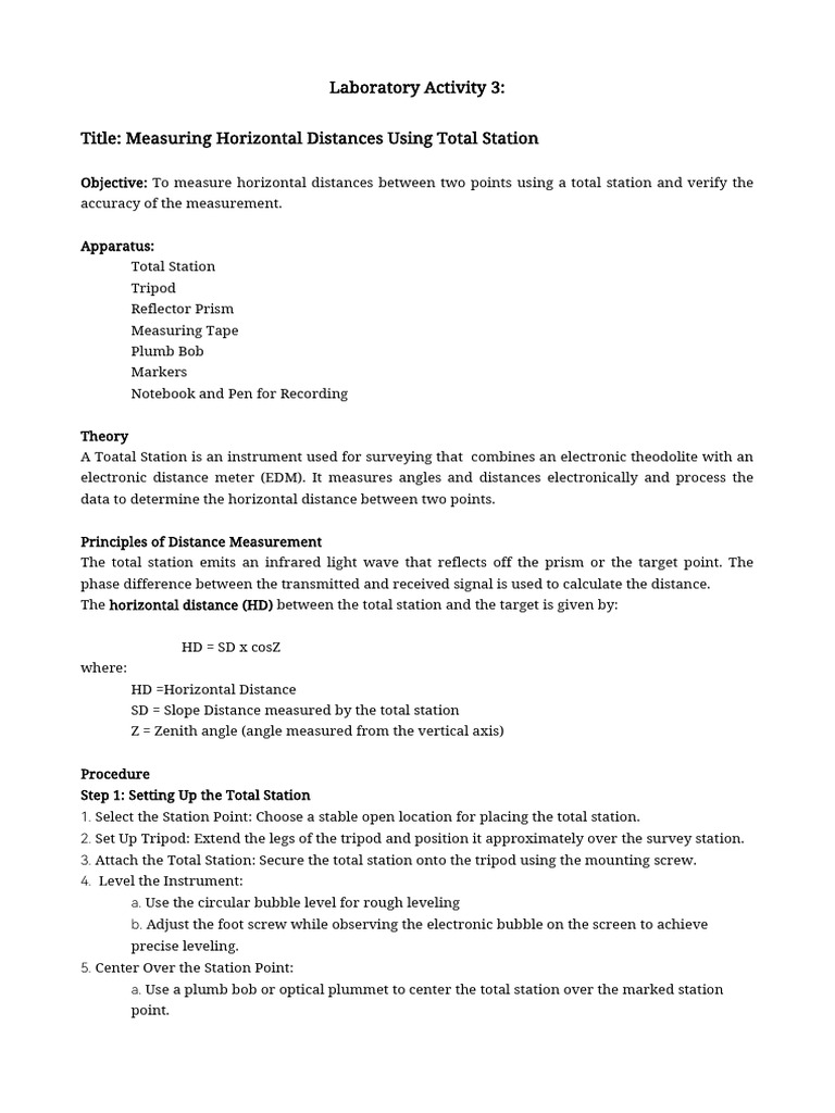 Total Station Horizontal Distance Measurement | PDF | Surveying ...