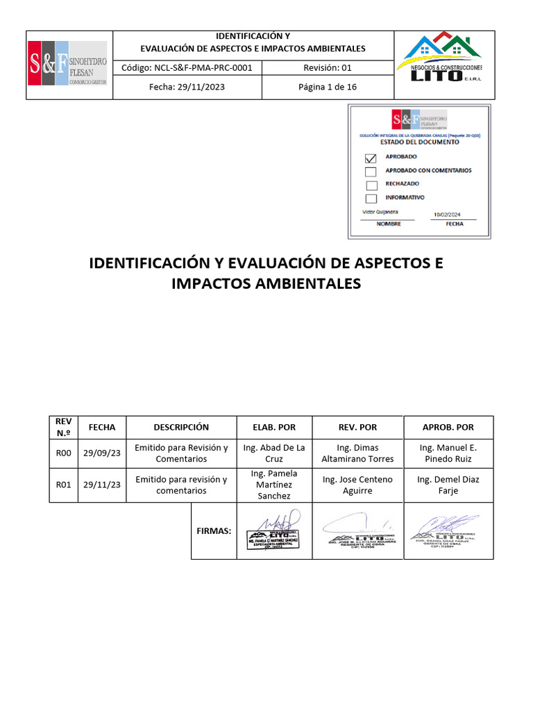 NCL-S&F-PMA-PRC-001 Procedimiento Identif. Evaluac. Aspectos Ambientales | PDF | Evaluación del ...