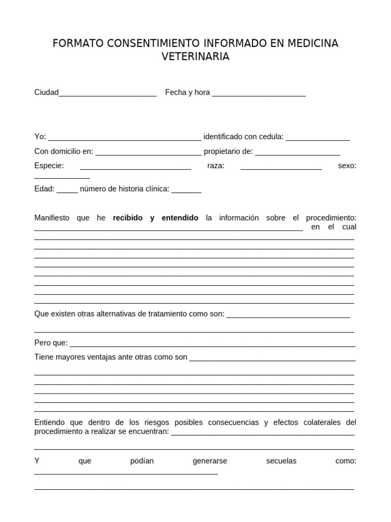 Consentimiento Informado en Veterinaria | PDF | Consentimiento informado | Medicina