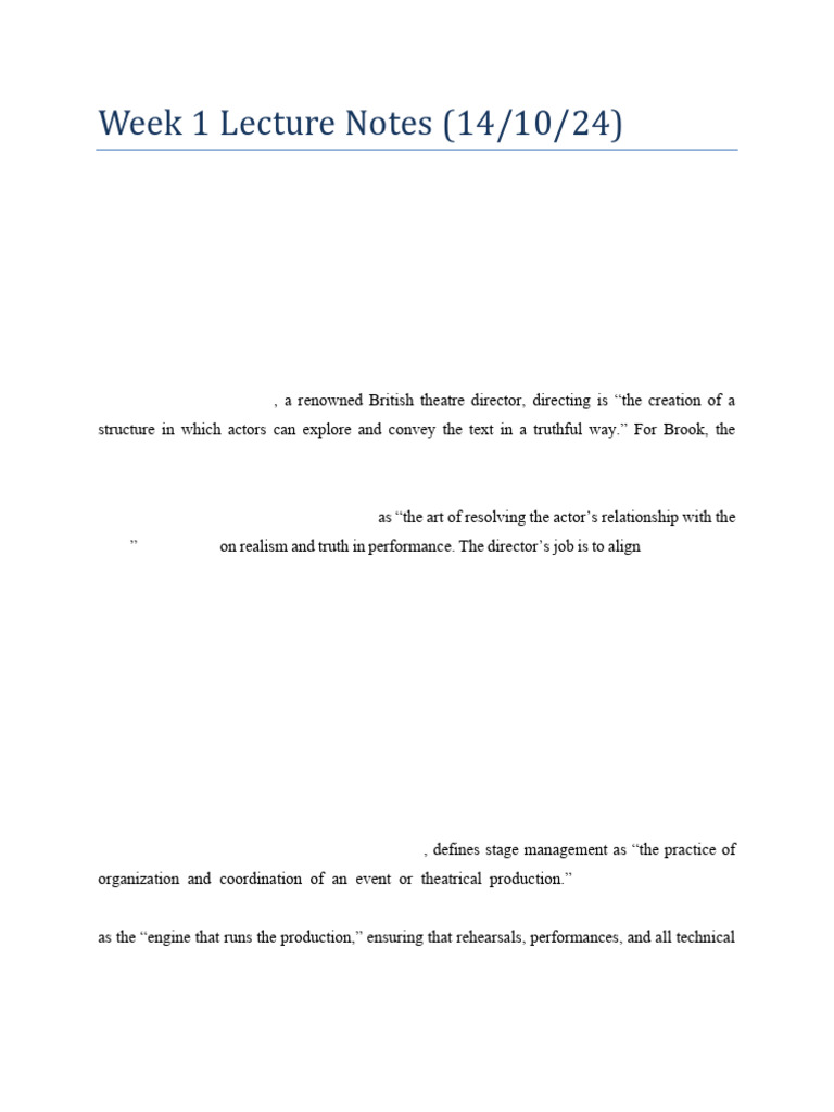 Tha 363 Week 1 Lecture Note | PDF | Entertainment