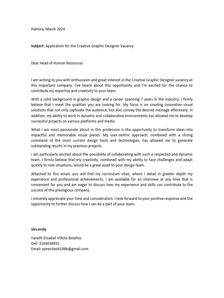 Creative Graphic Designer Application | PDF