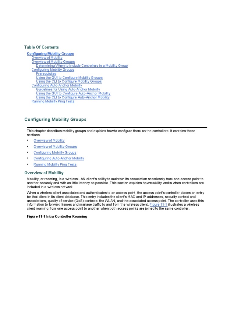 Configuring Mobility Groupe | PDF | Roaming | Wireless Lan Configuring Mobility Groupe | PDF | Roaming | Wireless Lan