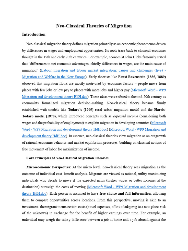 Neo-Classical Theories of Migration | PDF | Human Migration | Labour Economics
