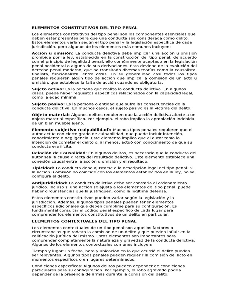 Elementos del Tipo Penal en Derecho | PDF | Derecho penal | Justicia penal