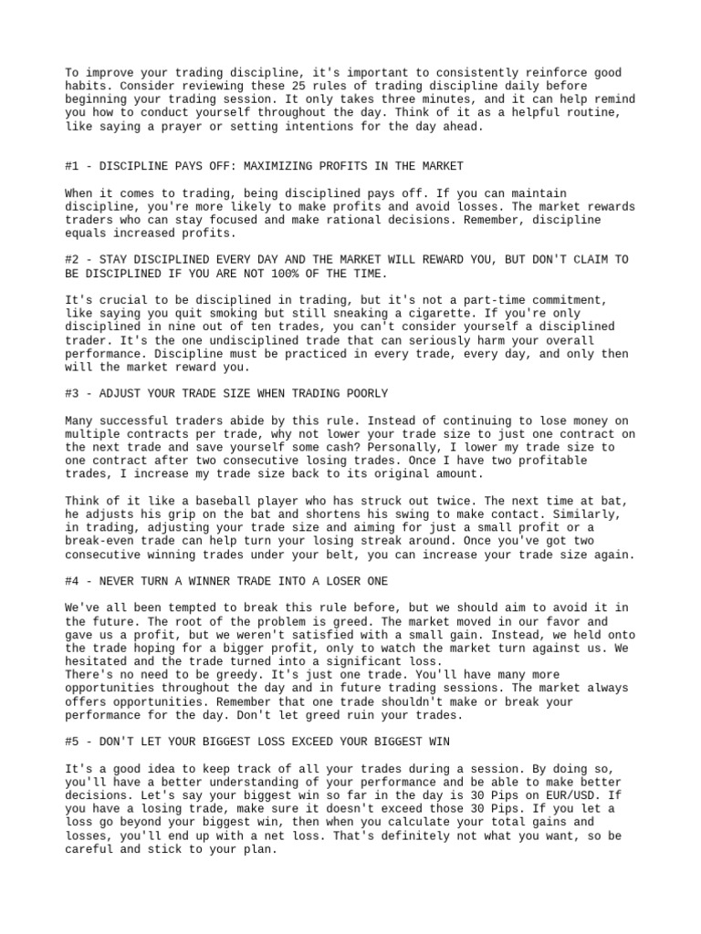 Daily Trading Discipline Rules | PDF | Disciplines | Risk