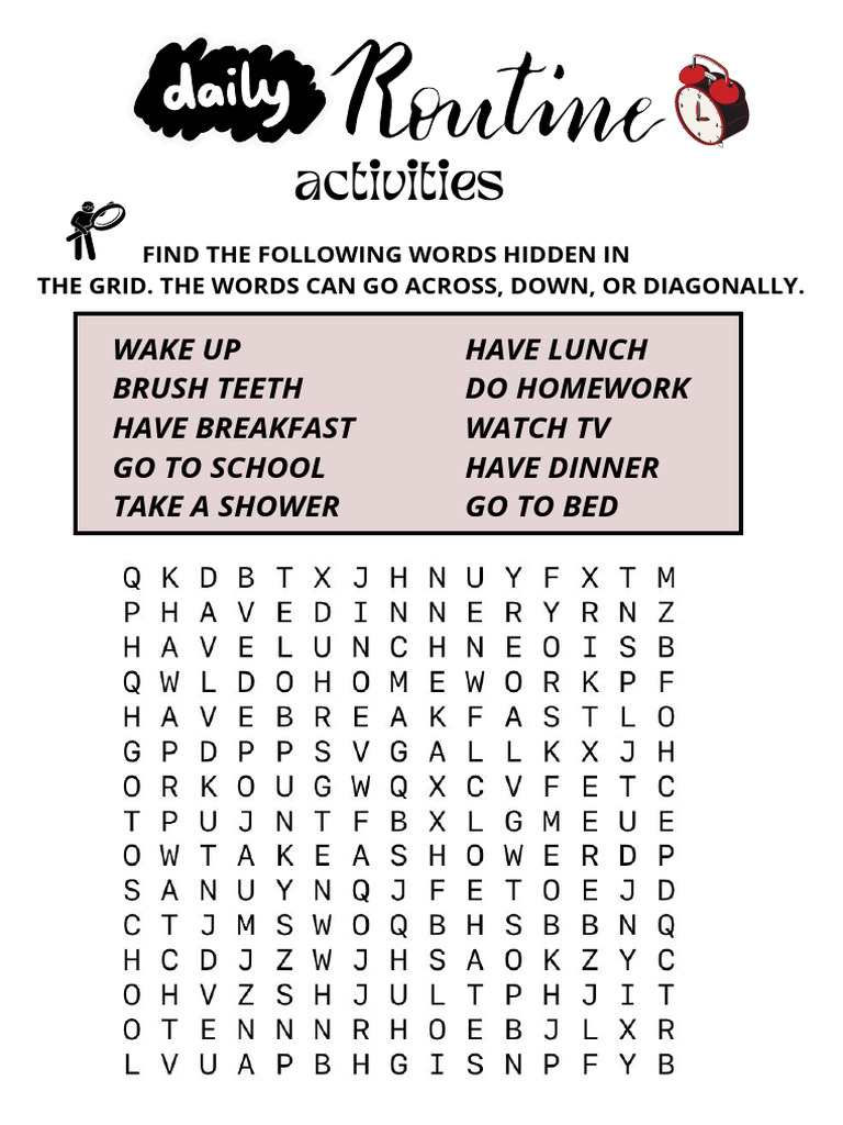 Daily Routine Word Search Puzzle | PDF