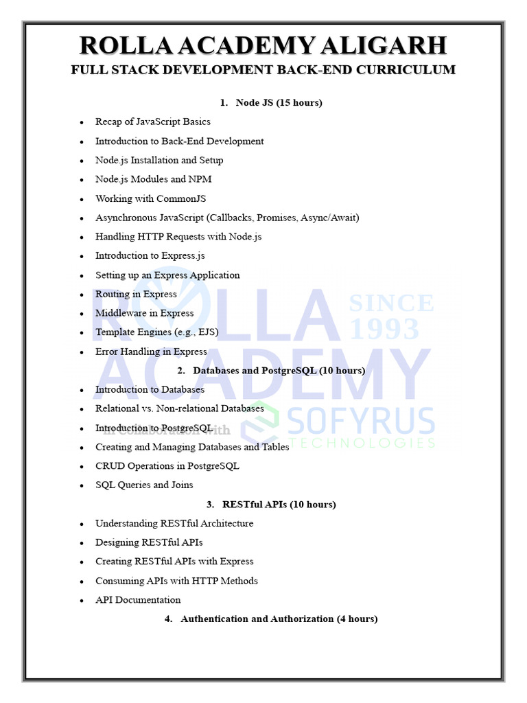 Full Stack Development Back End Curriculum | PDF