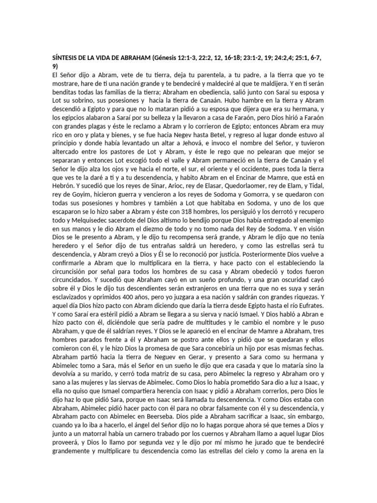 Sintesis de La Vida de Abraham en La Biblia Cristiana | PDF | Abrahán ...