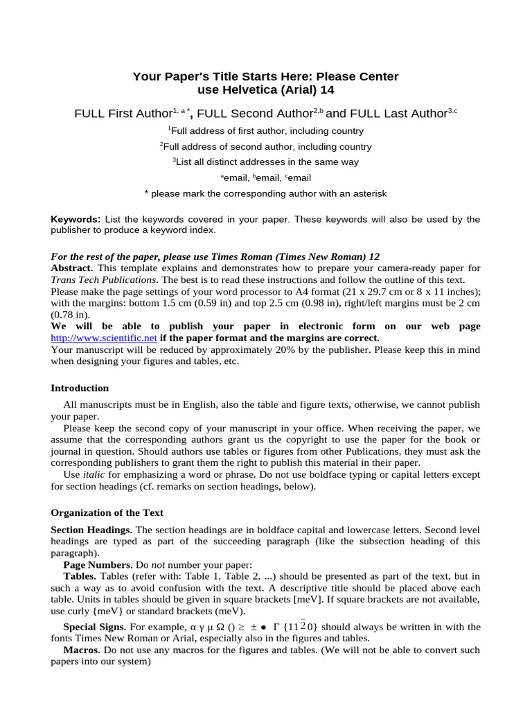 Materials Science Forum Manuscript Template Word Pdf Bracket Text