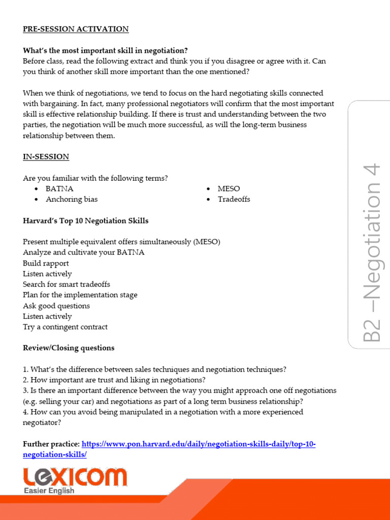 Key Skills for Effective Negotiation | PDF