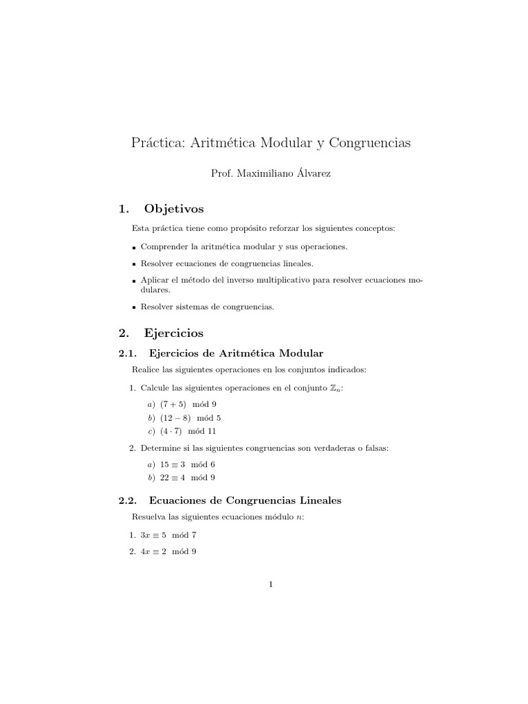 Práctica Aritmética Modular | PDF