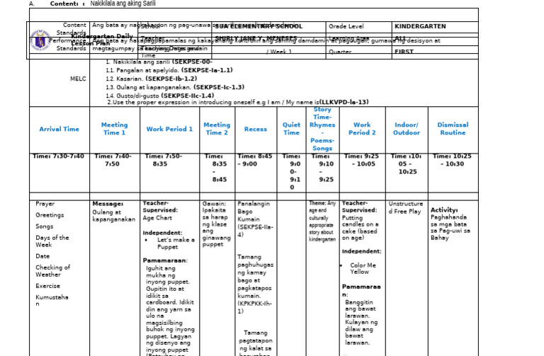Kinder-New-DLL Week1 - Day3 | PDF