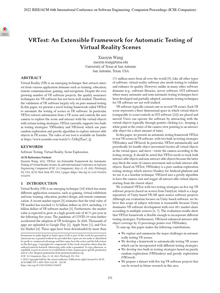 VRTest - An Extensible Framework For Automatic Testing of Virtual ...