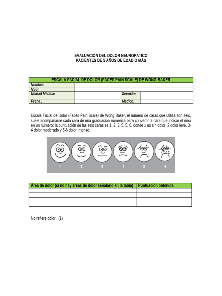 Escala Wong-Baker para Evaluación del Dolor | PDF