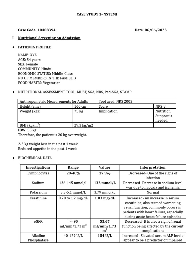Case Study 1 - NSTEMI - Anoushka | PDF | Internal Medicine | Clinical Medicine