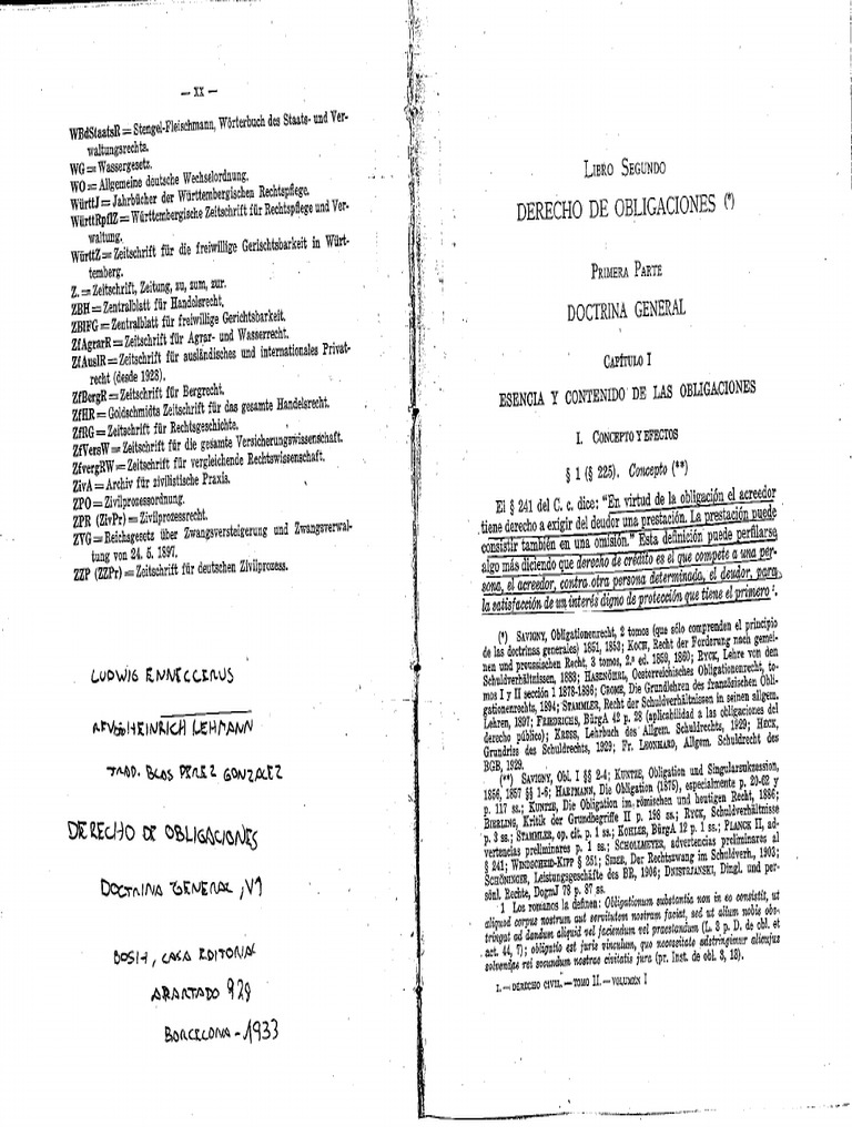 Esencia y Contenido de Las Obrigaciones - Ludwig Enneccerus | PDF