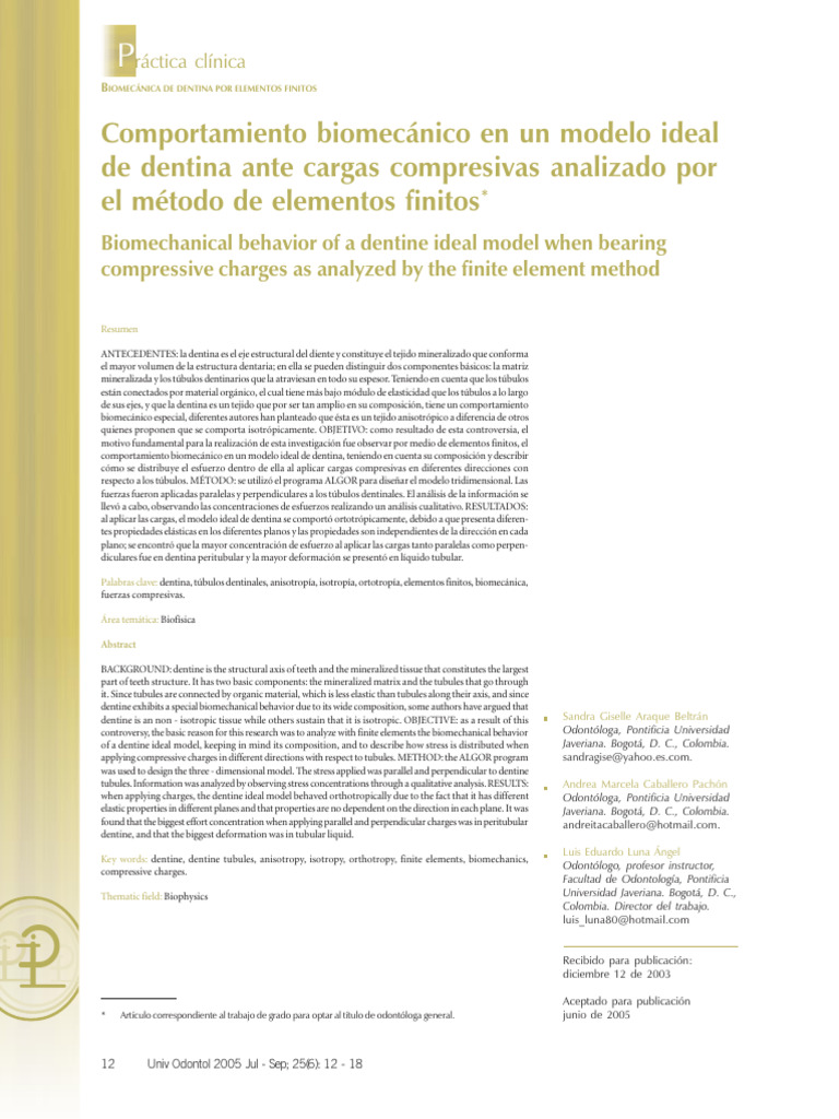 MODULO ELASTICO DE DENTINA | PDF | Pascal (Unidad) | Biomecánica